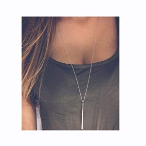 Luxcastle Bar Y Necklace Simple Long Vertical Bar Necklace Long Chian for Women (Silver)