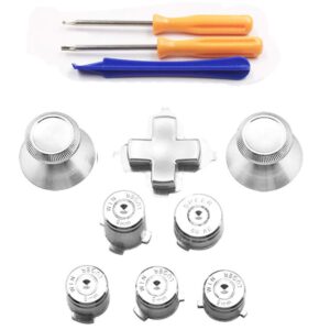 diy thumbstick cap joystick analog cap + bullet abxy + d-pad dpad buttons with screwdrivers set for xbox one controller (silver)