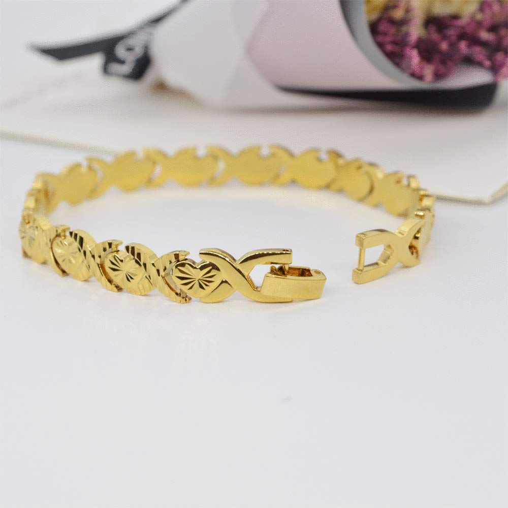 LVYE 18K Gold Plated Chain Bracelet, Heart Designs, Forever Love Solid Brass Bracelet