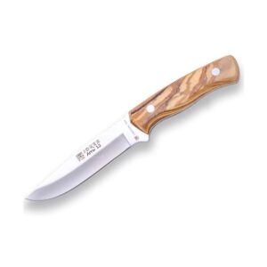 joker bushcraft model arrui12 co63 knife, olive wood handle, 4.72 inches stainless steel blade, brown leather sheath, tool for fishing, hunting, camping and hiking