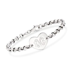 ross-simons monogram - italian sterling silver heart bracelet. 7 inches