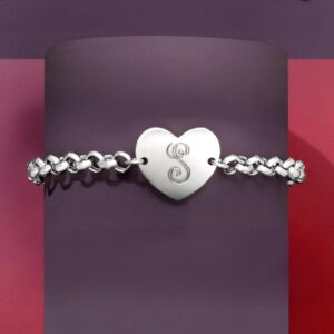 Ross-Simons Monogram - Italian Sterling Silver Heart Bracelet. 7 inches