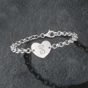 Ross-Simons Monogram - Italian Sterling Silver Heart Bracelet. 7 inches