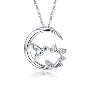 hummingbird necklace s925 sterling silver jewelry hummingbirds gift for women(moon)