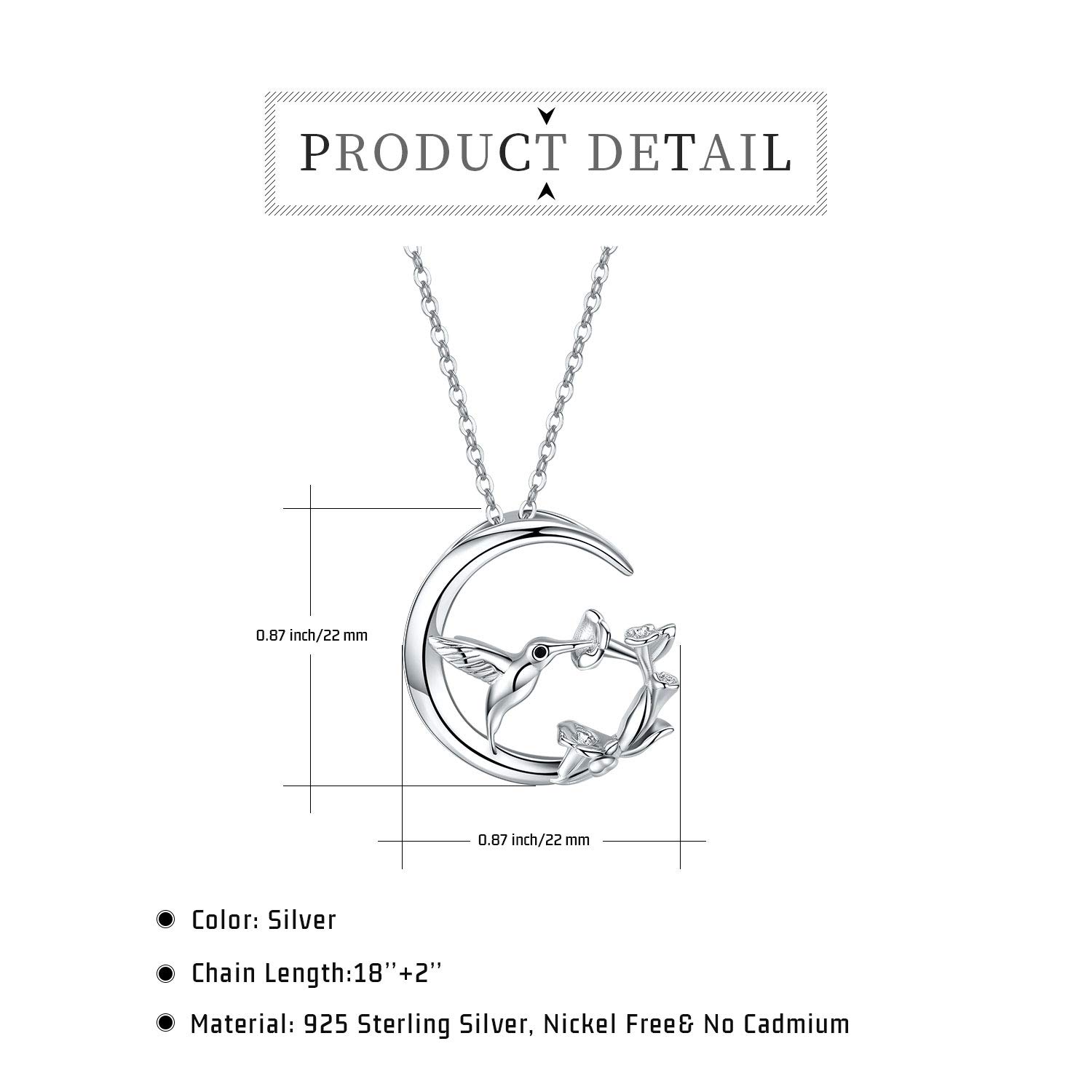 Hummingbird Necklace S925 Sterling Silver Jewelry Hummingbirds Gift for Women(Moon)