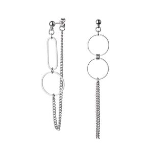 hzjcc asymmetric circle chain drop earrings for women men white gold plated punk hoop earrings lover jewelry (silver)