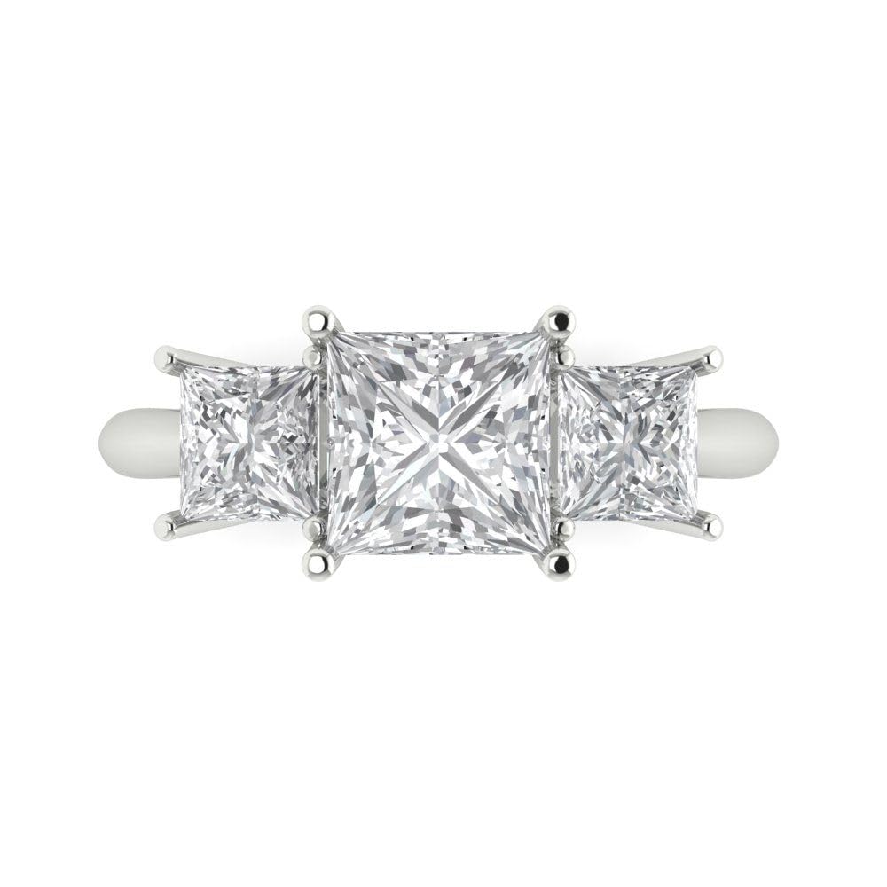 Clara Pucci 3.0ct Princess Cut 3 Stone Solitaire Created White Sapphire Designer Anniversary Bridal Engagement Ring 14k White Gold 6.25