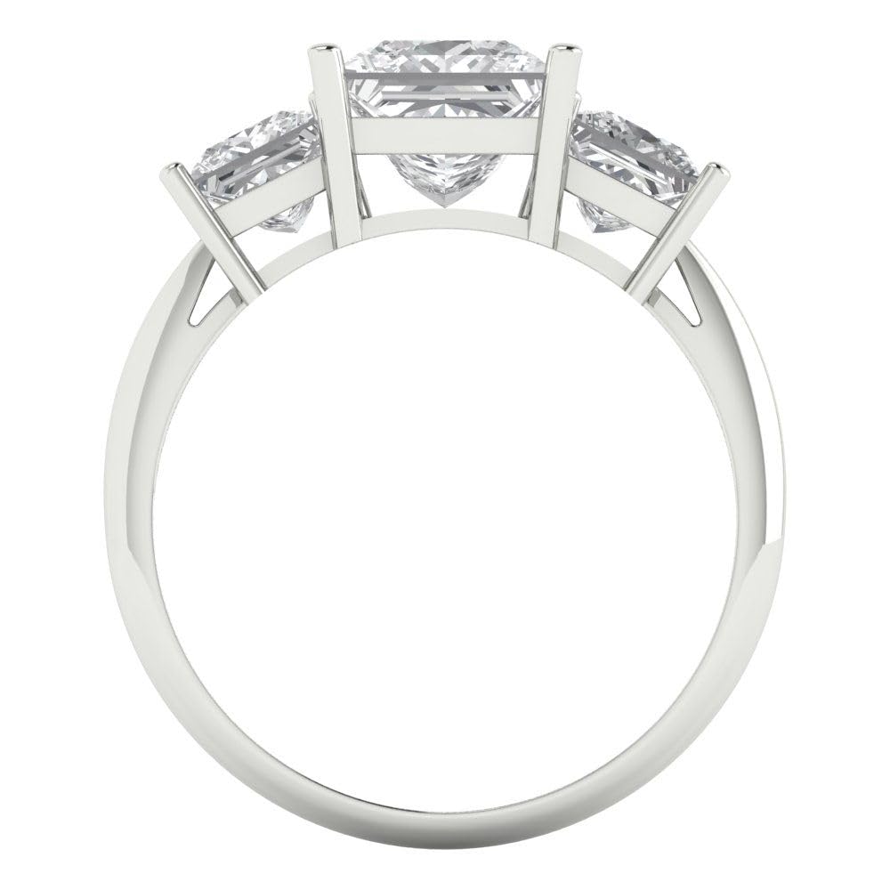 Clara Pucci 3.0ct Princess Cut 3 Stone Solitaire Created White Sapphire Designer Anniversary Bridal Engagement Ring 14k White Gold 6.25