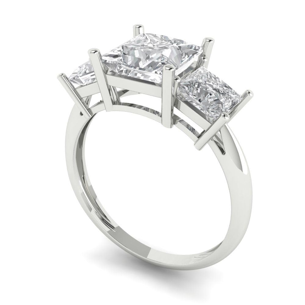 Clara Pucci 3.0ct Princess Cut 3 Stone Solitaire Created White Sapphire Designer Anniversary Bridal Engagement Ring 14k White Gold 6.25