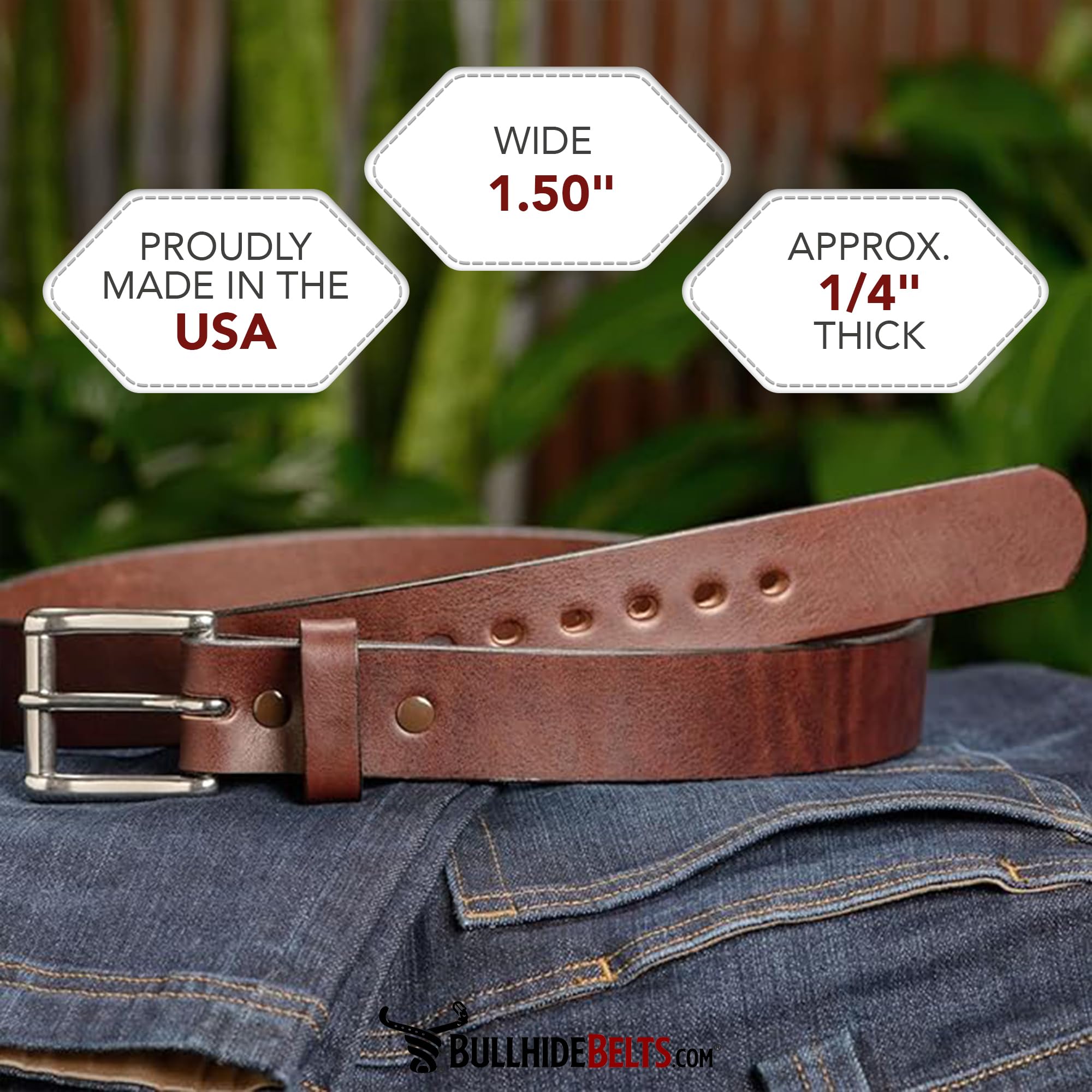 Bullhide Belts Mens Leather Belt for Casual, Dress, 1.50" Wide, Brown, 36"