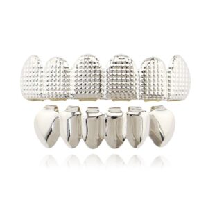 oocc 18k gold plated grills hip hop teeth grillz caps top and bottom set for your teeth (silver)