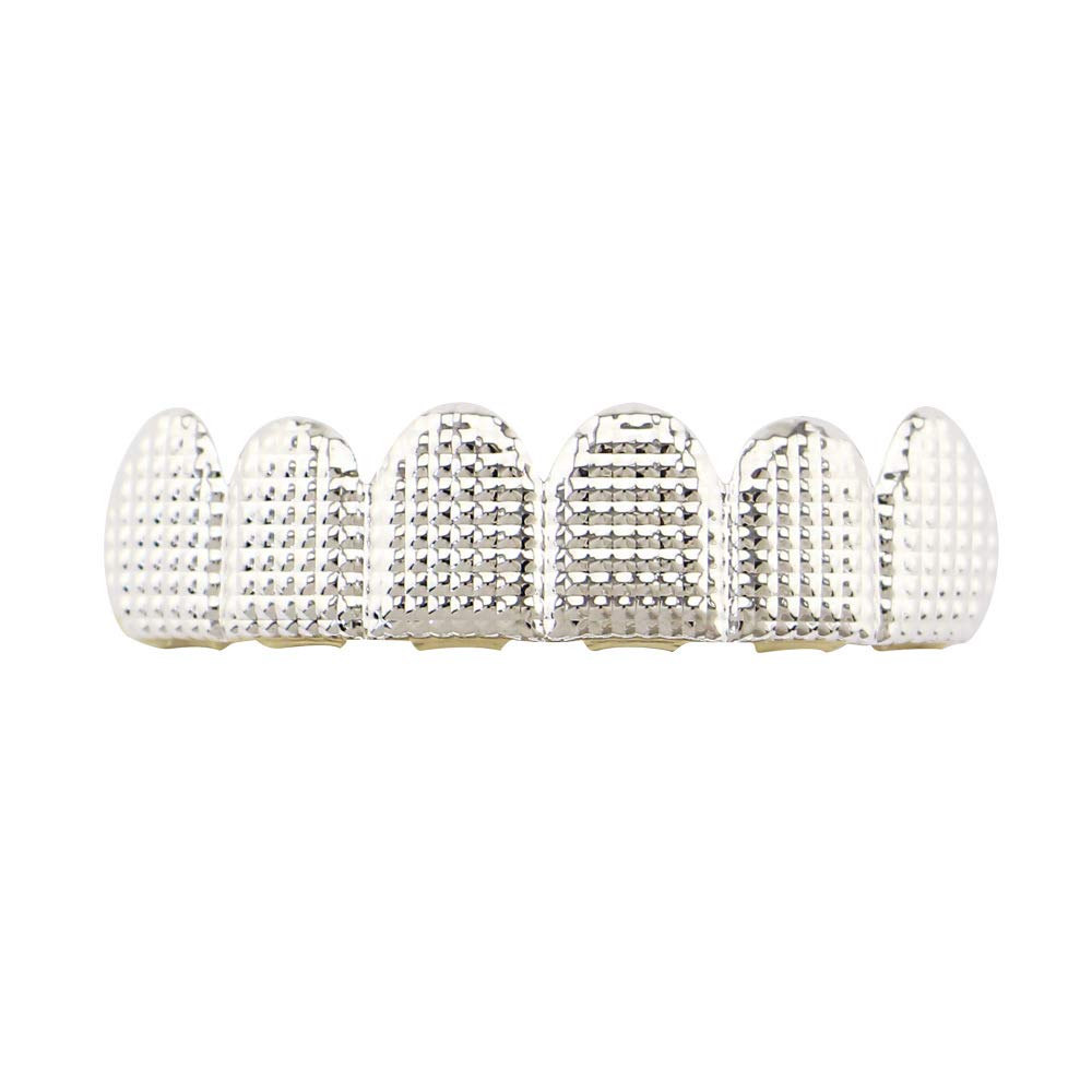 OOCC 18k Gold Plated Grills Hip Hop Teeth Grillz Caps Top and Bottom Set for Your Teeth (Silver)