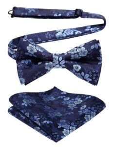 hisdern bow ties for men blue bow tie pre-tied black paisley bow ties and pocket square set formal men's floral bowtie classic bowties for wedding party