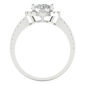 Clara Pucci 1.79ct Round Cut Solitaire halo Lab Created White Sapphire Designer Wedding Bridal art deco Anniversary Ring 14k White Gold 7