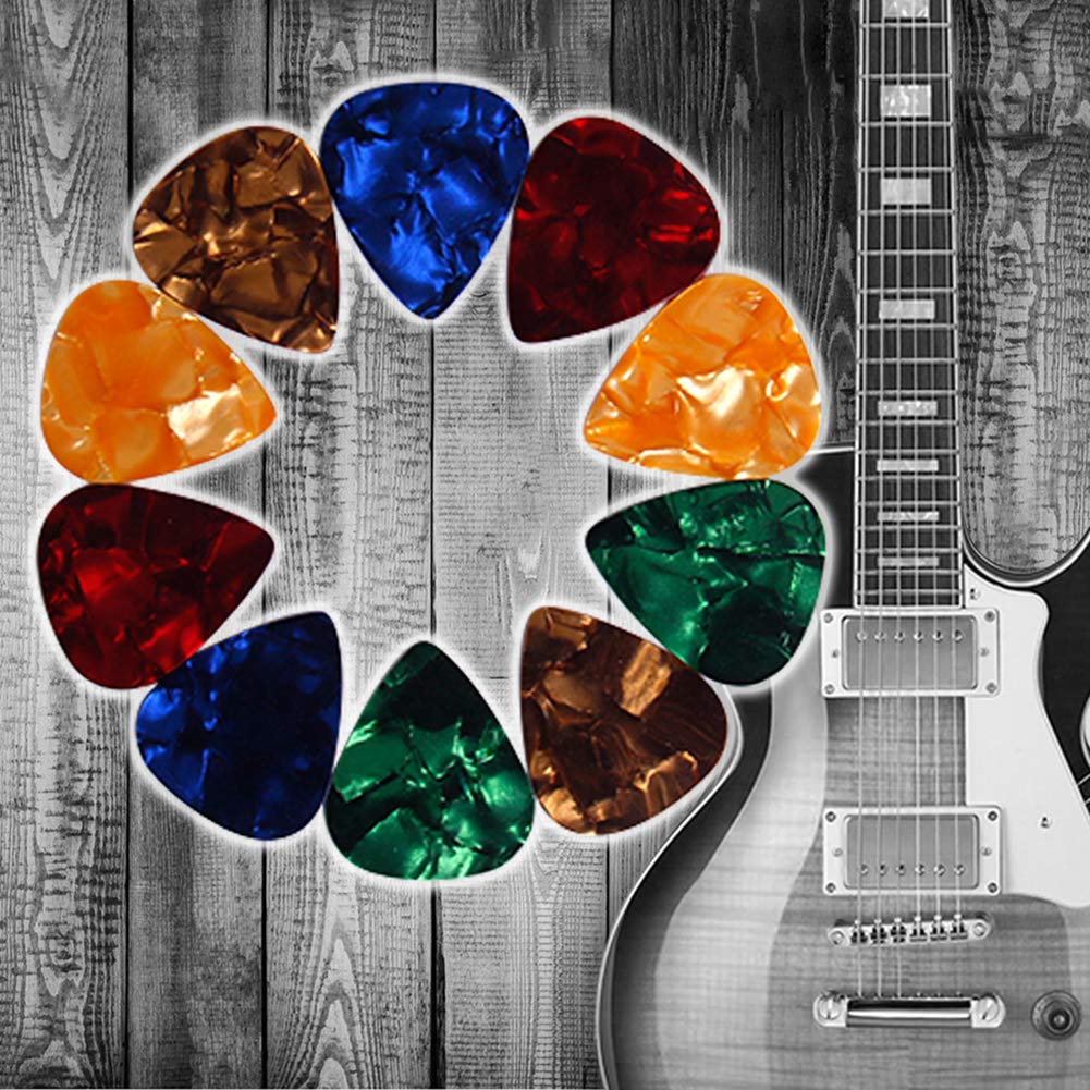 Augshy Guitar Picks, 150 Pack Premium Celluloid Guitar Pick Variety Pack Thin, Medium & Heavy Gauges for Acoustic Guitar, Electric Guitar, Bass(0.46 0.71 0.96 mm)