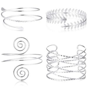 jstyle 4pcs coil upper arm cuff open arm bracelet for women victorian filigree swirl boho armband bangle armlet adjustable