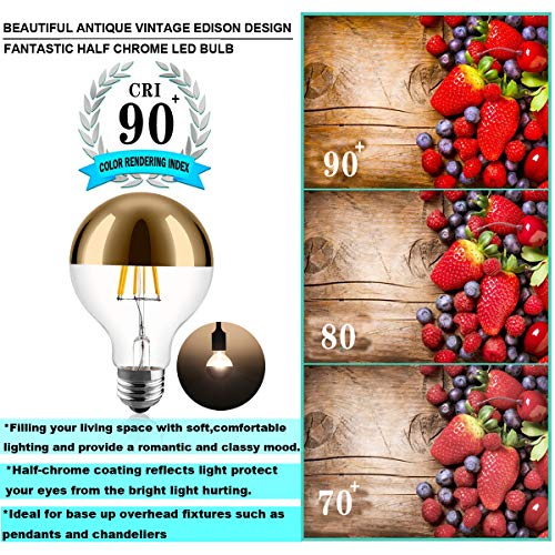 KarlunKoy Half Chrome Light Bulb 6W (60W Equivalent) Dimmable LED Edison Bulb G80/G25 Globe Shape Decorative LED Bulb Half Gold Reflected Light 2700K Soft White E26 Base Pack of 2