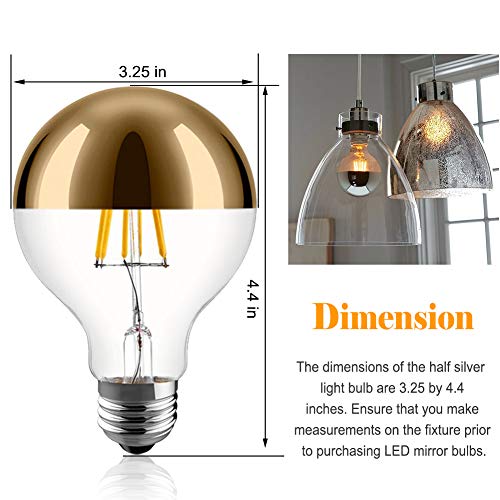 KarlunKoy Half Chrome Light Bulb 6W (60W Equivalent) Dimmable LED Edison Bulb G80/G25 Globe Shape Decorative LED Bulb Half Gold Reflected Light 2700K Soft White E26 Base Pack of 2