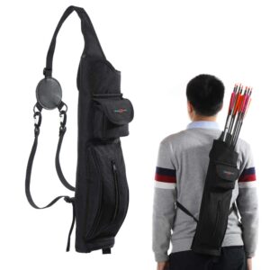 toparchery archery back canvas arrow quiver arrow holder shoulder hanged target shooting quiver for arrows with front pockets (new style)