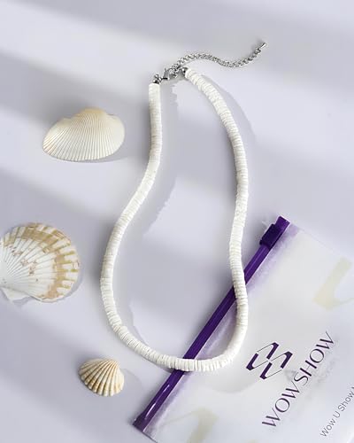 Wowshow Shell Necklace, Puka Shell Necklace for Men Women Seashell Choker Necklace Smooth Shell Chip Summer Necklace 14 Inches