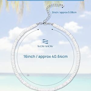 Wowshow Shell Necklace, Puka Shell Necklace for Men Women Seashell Choker Necklace Smooth Shell Chip Summer Necklace 14 Inches