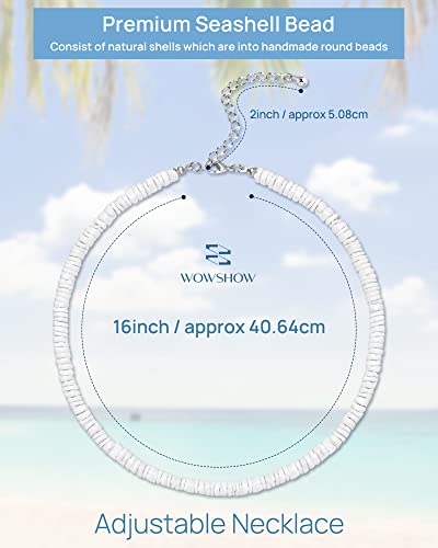 Wowshow Shell Necklace, Puka Shell Necklace for Men Women Seashell Choker Necklace Smooth Shell Chip Summer Necklace 14 Inches