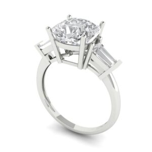 Clara Pucci 3.50ct Cushion cut 3 stone Solitaire Lab Created White Sapphire Designer Anniversary Bridal Engagement Ring 14k White Gold 5