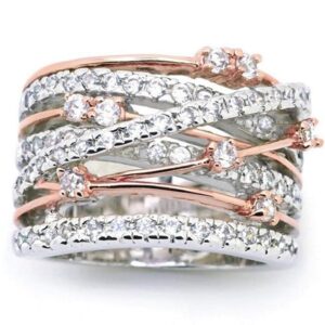 jude jewelers silver rose gold braided wrap knot style promise statement cocktail party ring (silver rose gold, 8)