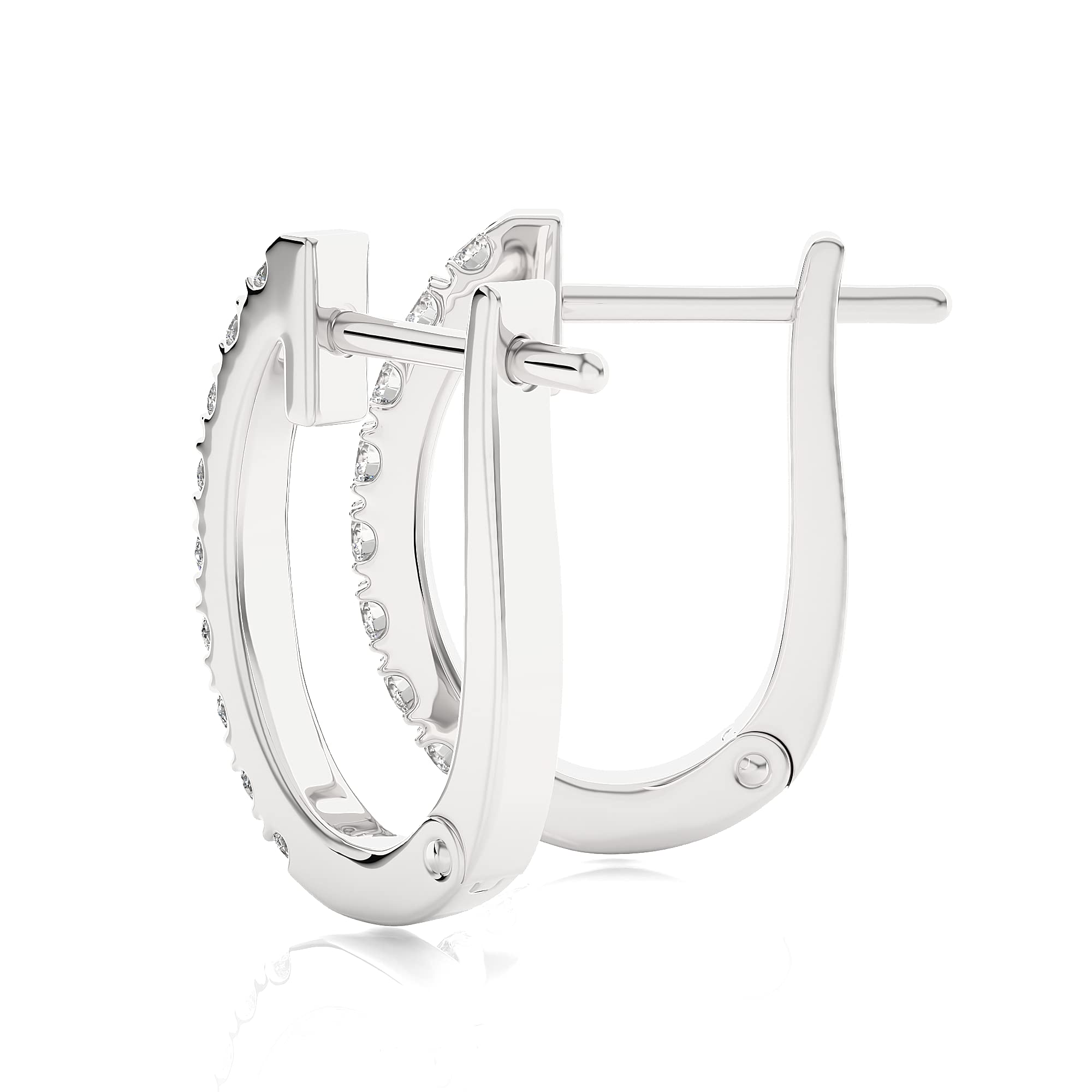 1/2 Carat Diamond Huggie Hoop Earrings for Women in 14k White Gold (H-I, SI2-I1, cttw) with Hinge and Notched Post by Privosa Fine Jewelry