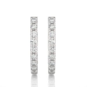 1/2 Carat Diamond Huggie Hoop Earrings for Women in 14k White Gold (H-I, SI2-I1, cttw) with Hinge and Notched Post by Privosa Fine Jewelry