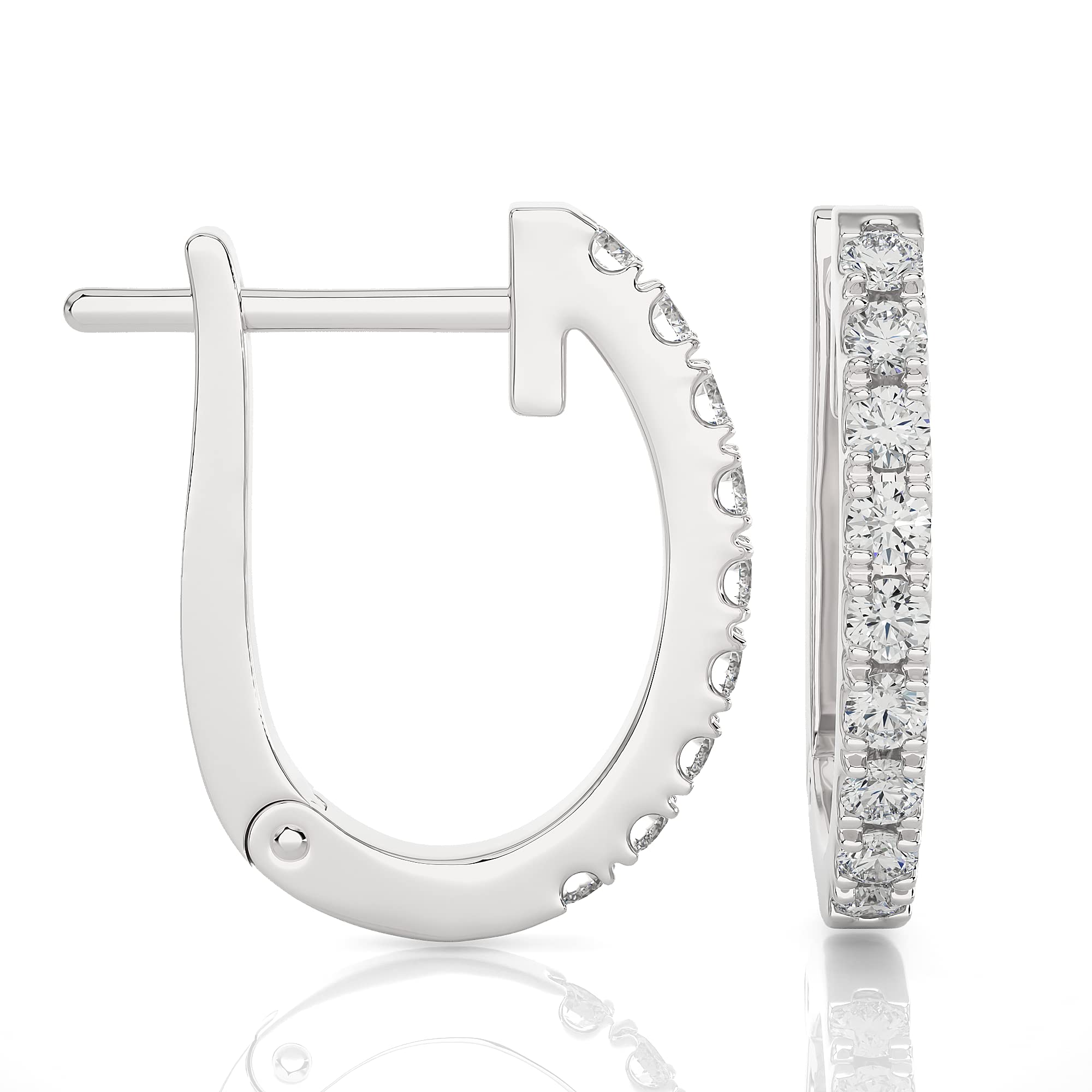 1/2 Carat Diamond Huggie Hoop Earrings for Women in 14k White Gold (H-I, SI2-I1, cttw) with Hinge and Notched Post by Privosa Fine Jewelry