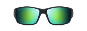 maui jim men's local kine polarized wrap sunglasses, black/tran green/lt trans grey/mauigreen®, large