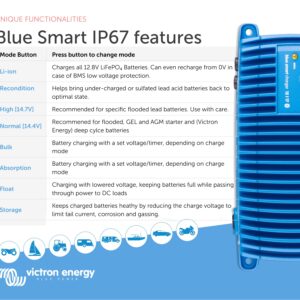 Victron Energy Blue Smart IP67 12-Volt 17 amp 120VAC Battery Charger with NEMA 5-15 Plug (Bluetooth)