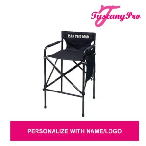 Tuscany Pro Houdini Tall Director Chair - Quad Style, Super Compact Telescopic Folding Design with Jet Black, Anodized Aluminum Frame - Your Name/Logo Imprinted