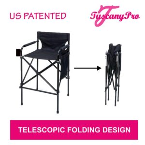 Tuscany Pro Houdini Tall Director Chair - Quad Style, Super Compact Telescopic Folding Design with Jet Black, Anodized Aluminum Frame - Your Name/Logo Imprinted