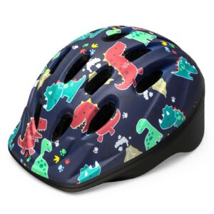 outdoormaster toddler kids bike helmet - multi-sport 2 sizes adjustable safety helmet for children (age 3-11), 14 vents for kids skating cycling scooter - dino volcanoland,s