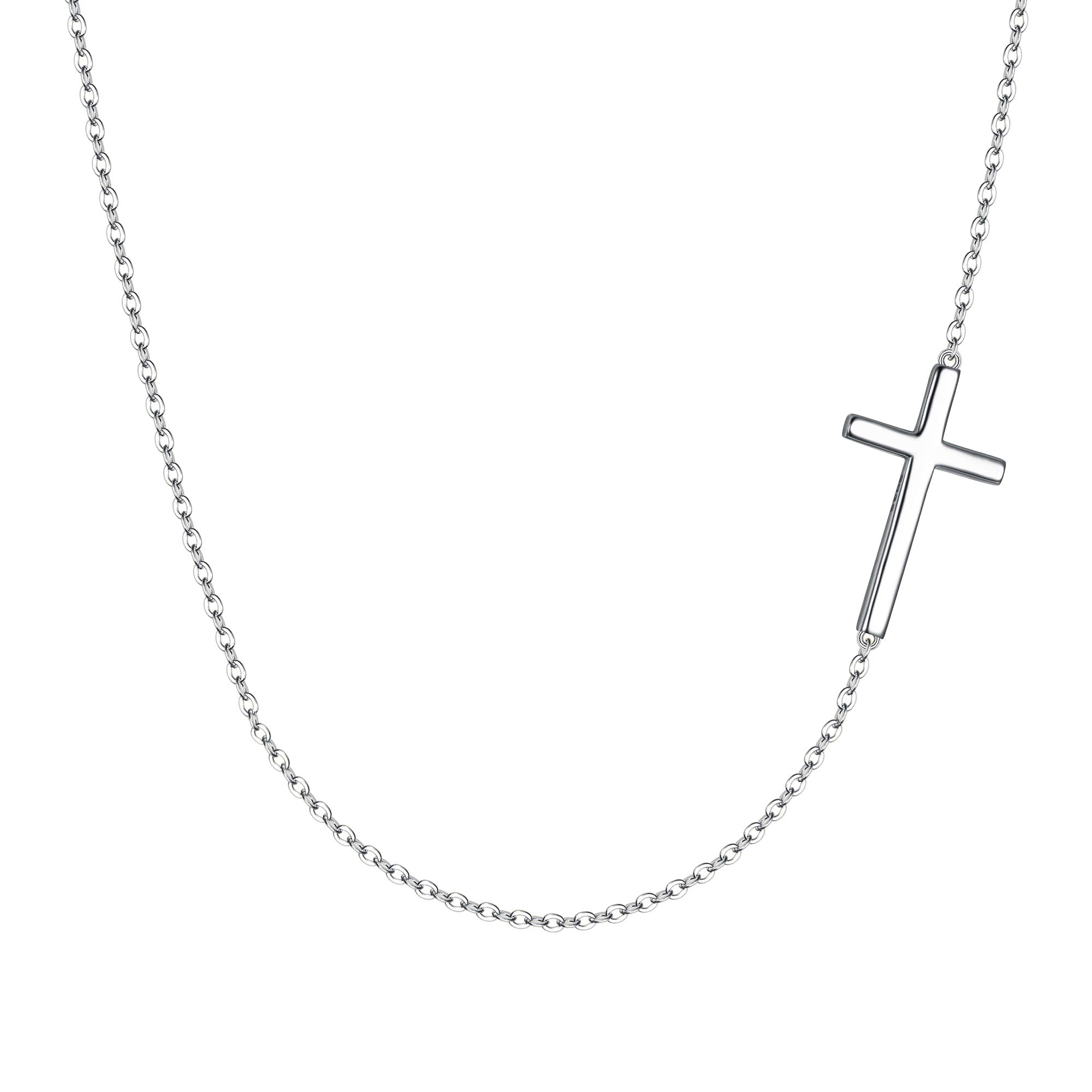 EVER FAITH 925 Sterling Silver Simple Church Sideways Cross Pendant Choker Necklace Birthday/Mothers Day/Valentines Day/Christmas Jewelry Gift for Womens