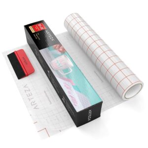 ARTEZA Ultra Clear Transfer Tape Paper with Grid & Squeegee, 12 Inch Wide x 12 Foot Long Roll, for Alignment & Transfer of Adhesive Vinyl for Decals, Signs, Walls, Windows & Smooth Surfaces