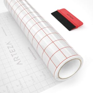 ARTEZA Ultra Clear Transfer Tape Paper with Grid & Squeegee, 12 Inch Wide x 12 Foot Long Roll, for Alignment & Transfer of Adhesive Vinyl for Decals, Signs, Walls, Windows & Smooth Surfaces