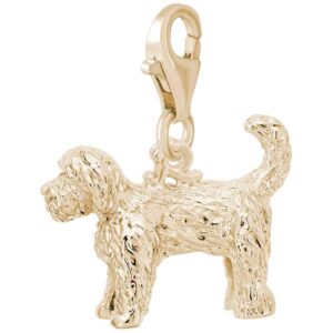 rembrandt labradoodle dog charm with lobster clasp, 14k yellow gold