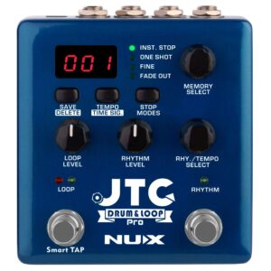 nux jtc pro drum loop pro dual switch looper pedal 6 hours recording time 24-bit and 44.1 khz sample rate