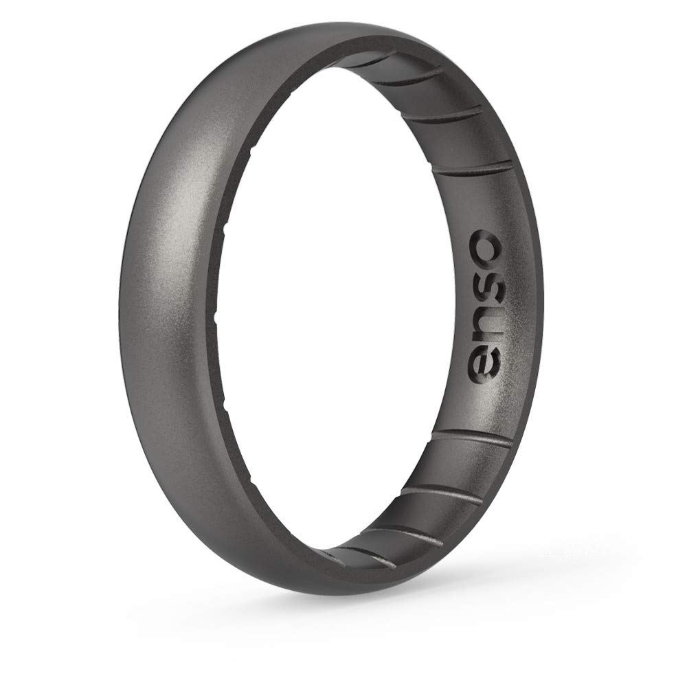 Enso Rings Thin Elements Silicone Ring Infused with Precious Elements – Stackable Wedding Engagement Band – 4.3mm Wide, 1.75mm Thick (Platinum, 10)