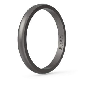 enso rings halo elements silicone ring – stackable wedding engagement band – thin minimalist band – 2.54mm wide, 1.5mm thick – platinum-colored, size 9