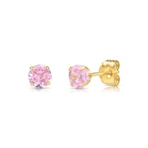 14k yellow gold simulated birthstone cz stud earrings with gold butterfly pushbacks (october)