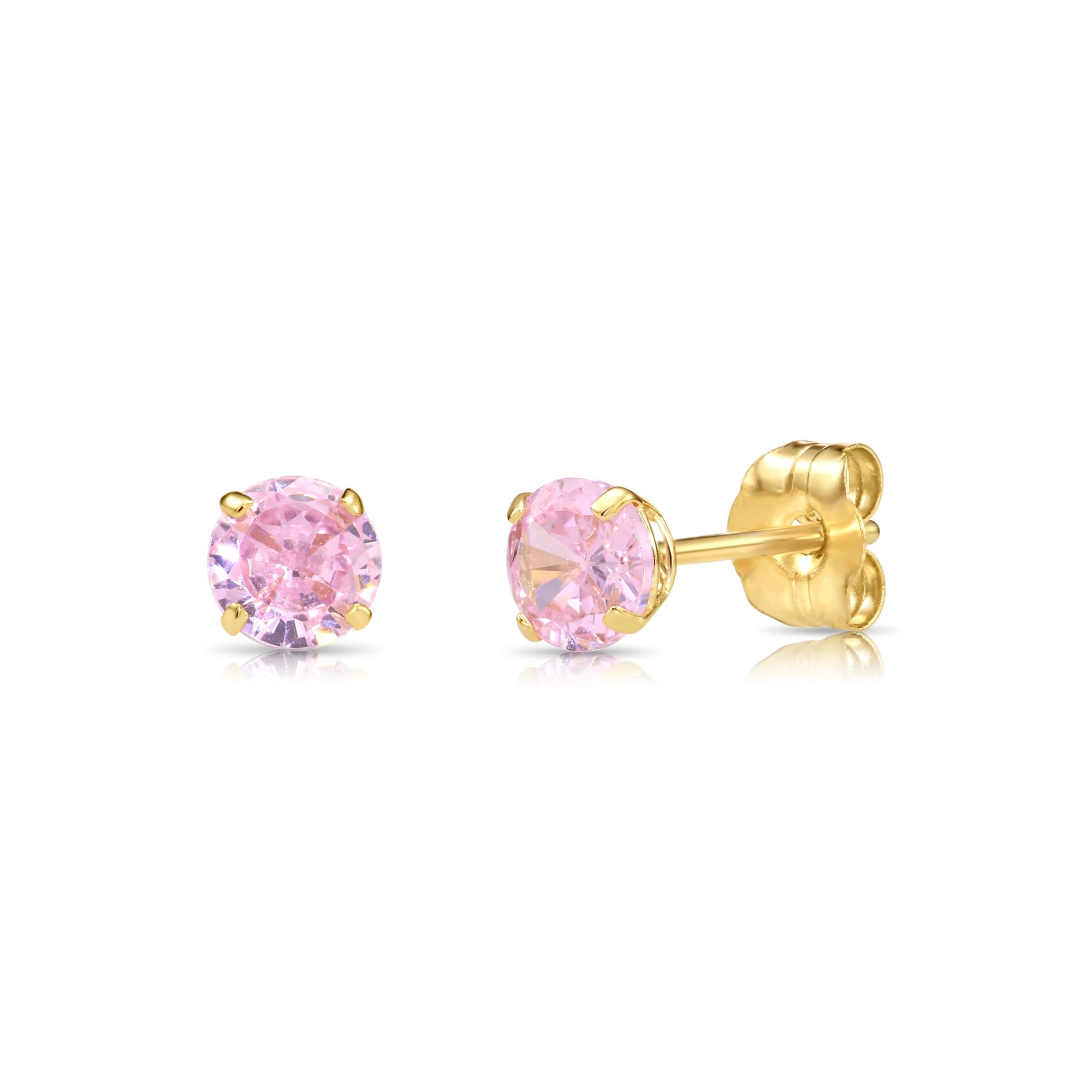 14k Yellow Gold Simulated Birthstone CZ Stud Earrings with gold butterfly pushbacks (October)