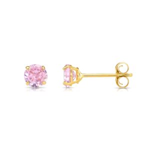 14k Yellow Gold Simulated Birthstone CZ Stud Earrings with gold butterfly pushbacks (October)