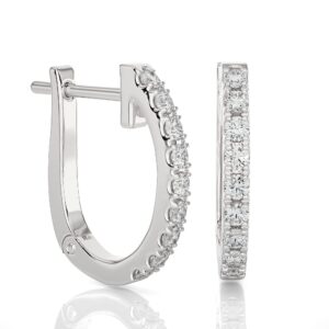 1/5 carat diamond huggie hoop earrings for women in 14k white gold (h-i, si2-i1, cttw) with hinge and notched post by privosa fine jewelry