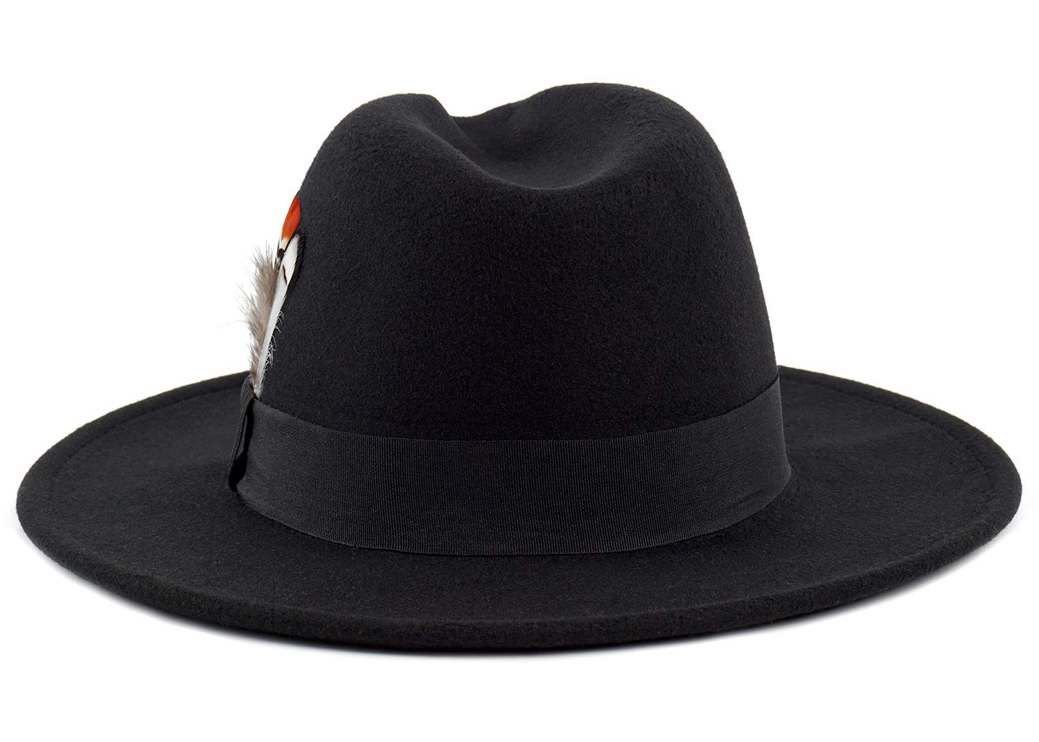 FADACHY Classic Fedora Hat for Men & Women Wide Brim Felt Hat Panama Dress Hat Black Fedora, L Large XL