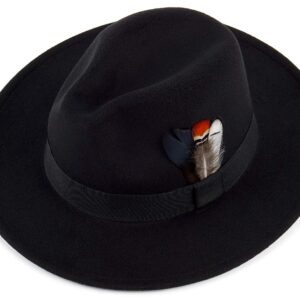 FADACHY Classic Fedora Hat for Men & Women Wide Brim Felt Hat Panama Dress Hat Black Fedora, L Large XL