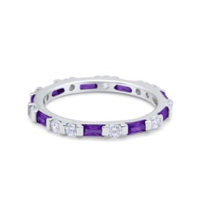 blue apple co. 3mm full eternity stackable art deco wedding band baguette round simulated amethyst cubic zirconia 925 sterling silver size-8